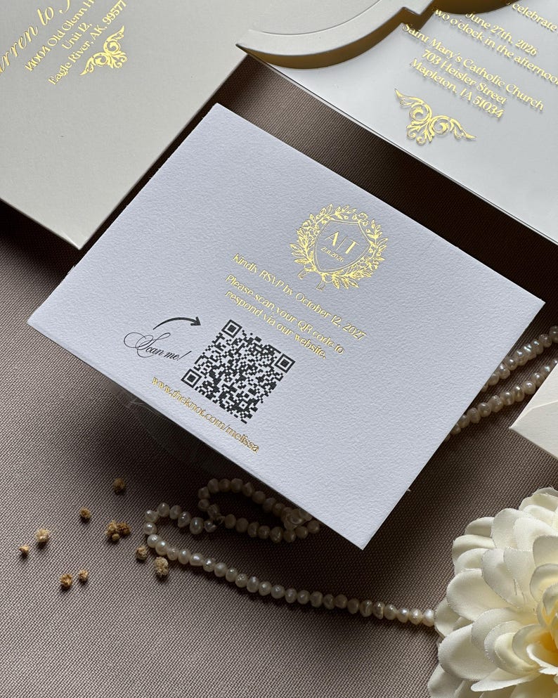 Ivory Wedding Invitation Gold Foil Pocket Suite Vellum Wrap Elegant ...