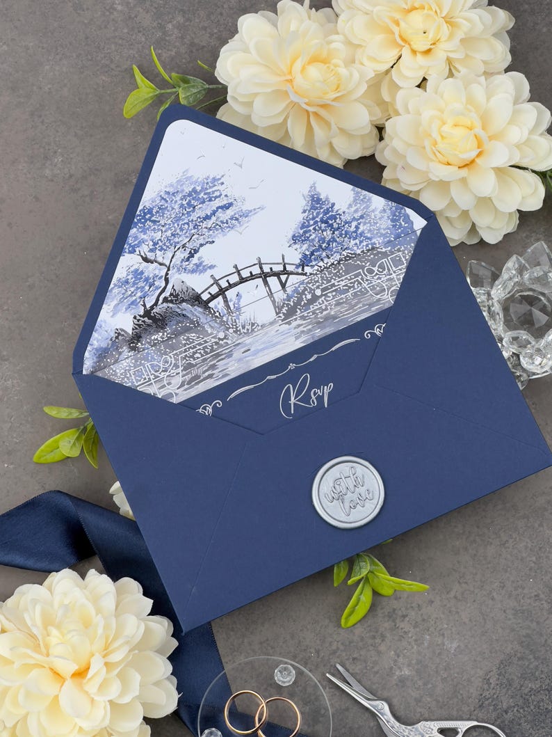 Fine Art Watercolor Navy Blue and Silver Glitter Clear Acrylic Wedding ...