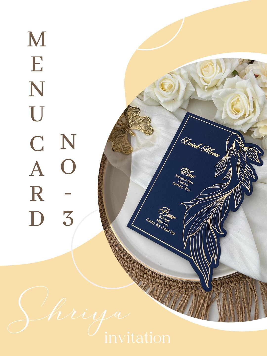 Fish Pattern Menu Card, Wedding Menu, Custom Cut Menu, Acrylic Menu ...