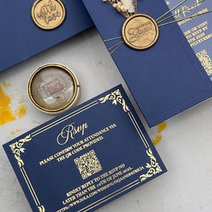 Blue Foil Acrylic Wedding Invitation: Floral Embellishments - Etsy