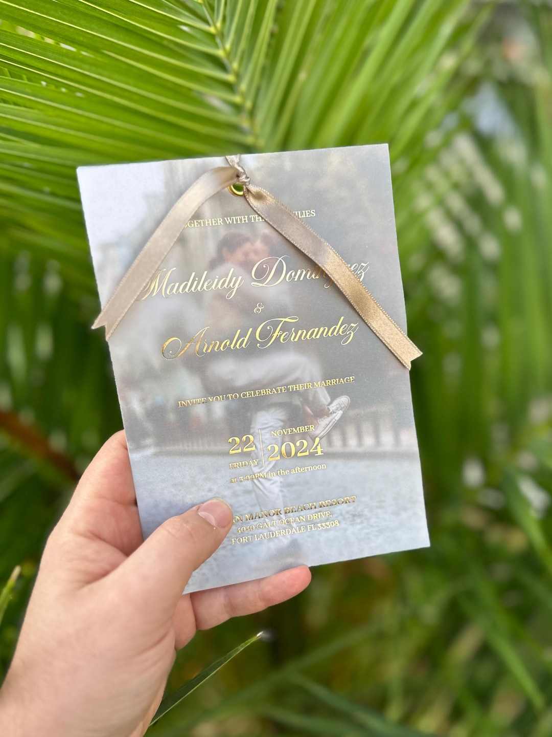 Vellum Invitation With Gold Printed Photo - Etsy
