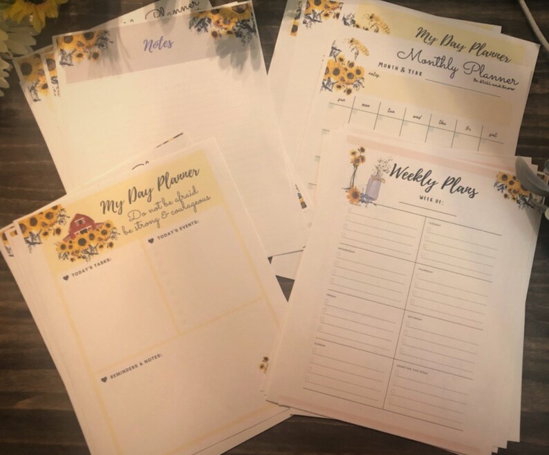 Printable Planner-shabby Chic Planner Pages- Sunflower Calendar ...