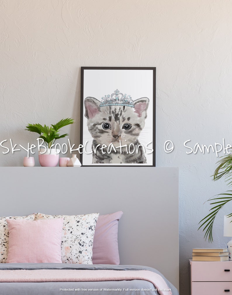 Kitten Printable- Gray Kitten Printable- Princess Kitten Print- Gray ...