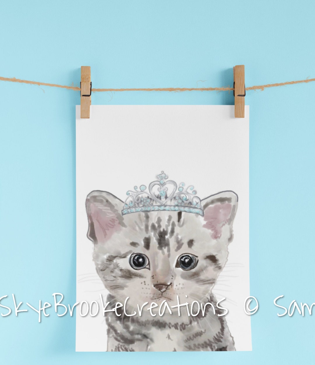 Kitten Printable- Gray Kitten Printable- Princess Kitten Print- Gray ...