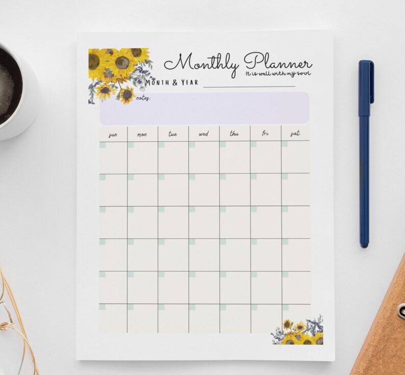 Printable Planner-shabby Chic Planner Pages- Sunflower Calendar ...