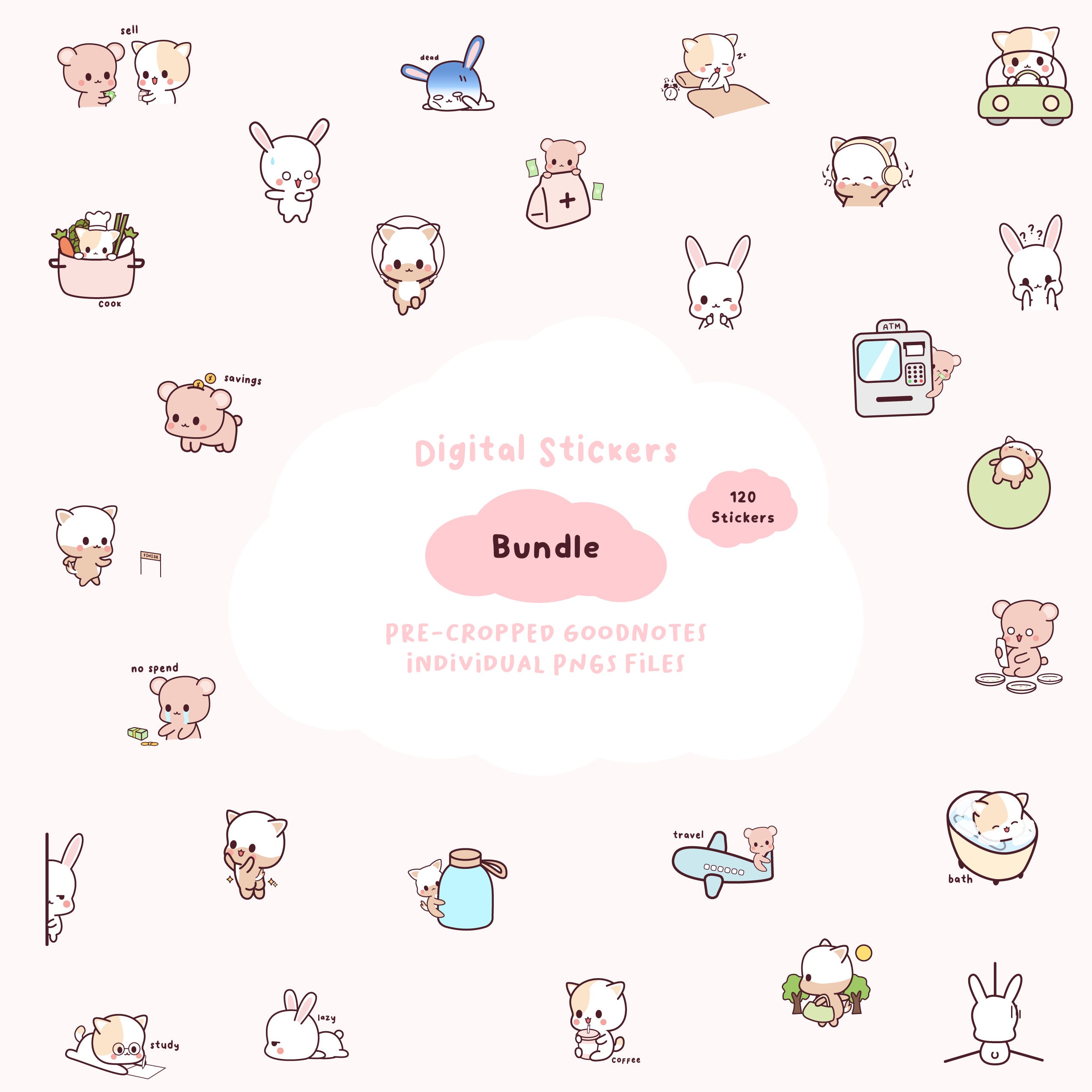 Cute Digital Sticker Bundle Digital Sticker Set Daily - Etsy