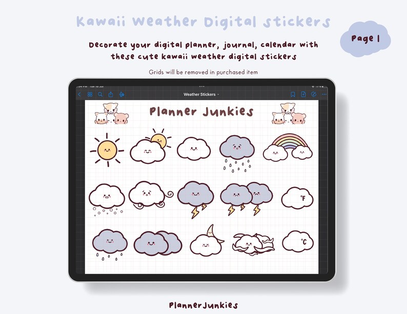 Kawaii Weather Digital Stickers | Climate Digital Stickers | Kawaii ...