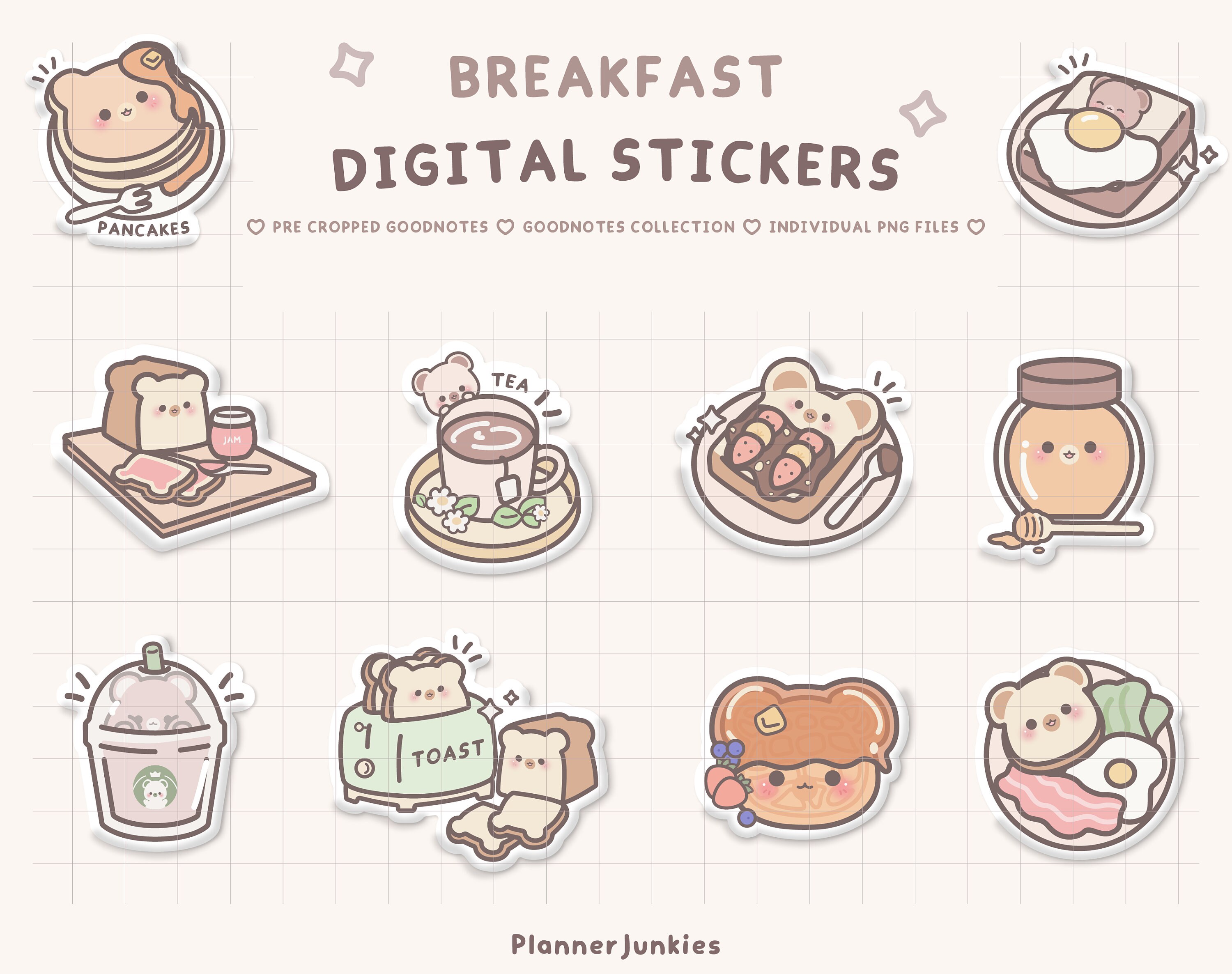 Cute Breakfast Digital Planner Stickers Kawaii Digital Stickers Cute ...