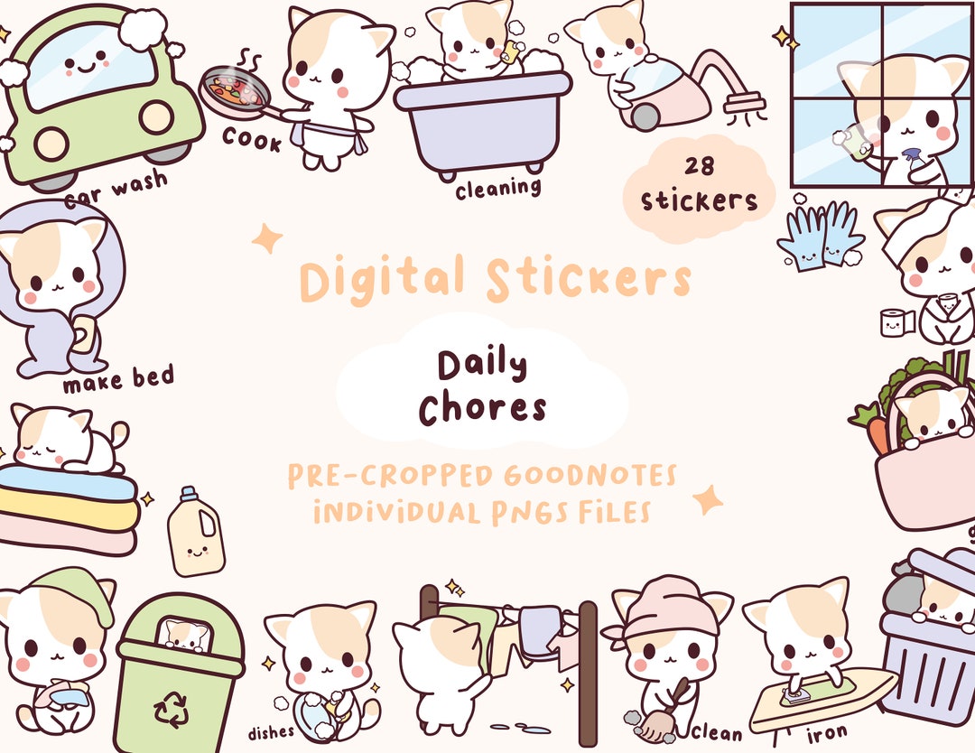 Kawaii Daily Chores Digital Stickers | House Chores Goodnotes Planner ...