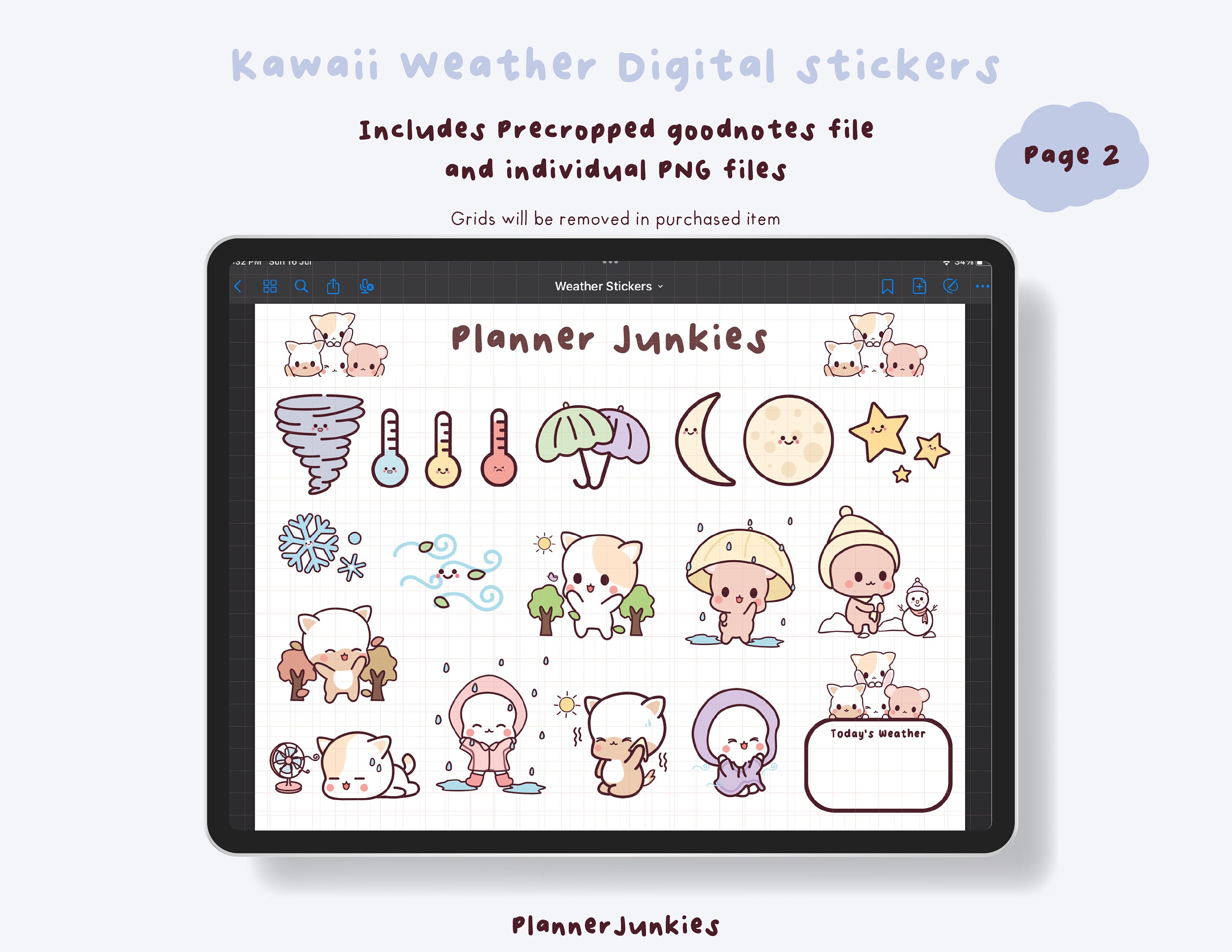Kawaii Weather Digital Stickers Climate Digital Stickers Kawaii ...