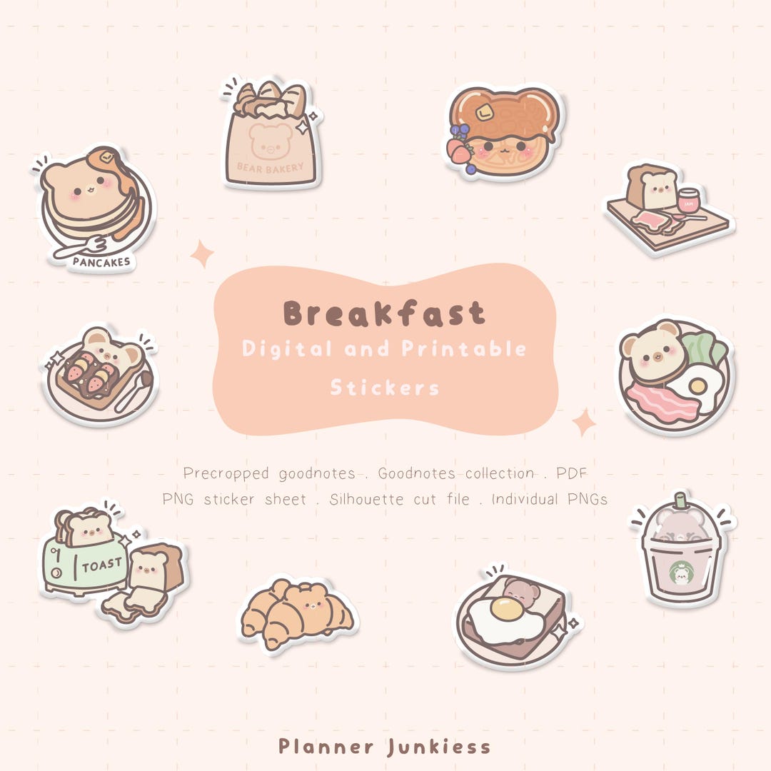 Cute Breakfast Digital Planner Stickers | Kawaii Breakfast Printable ...