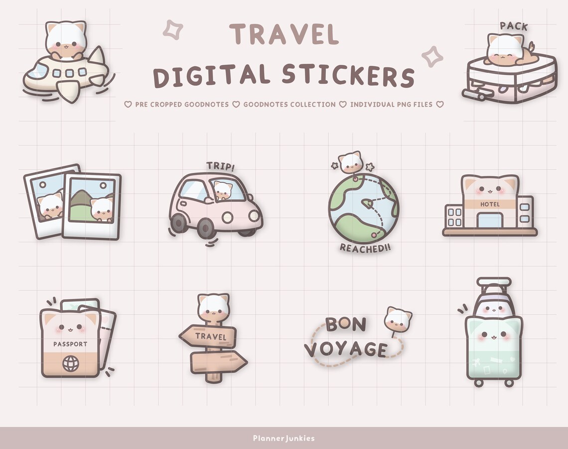 Cute Travel Digital Stickers Kawaii Travel Digital Planner Stickers ...