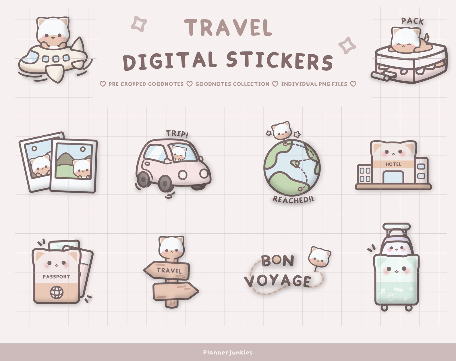 Cute Travel Digital Stickers Kawaii Travel Digital Planner Stickers ...