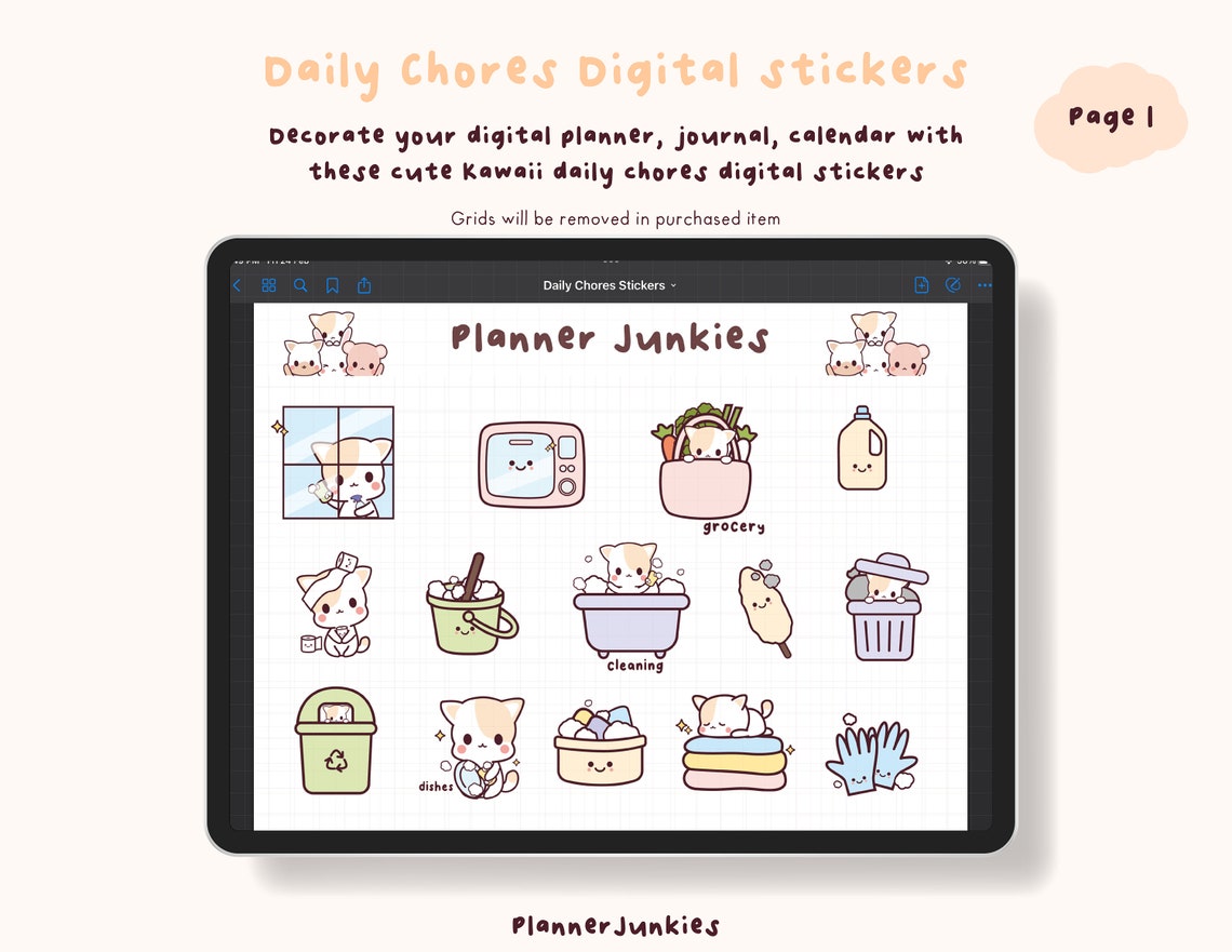 Kawaii Daily Chores Digital Stickers House Chores Goodnotes - Etsy