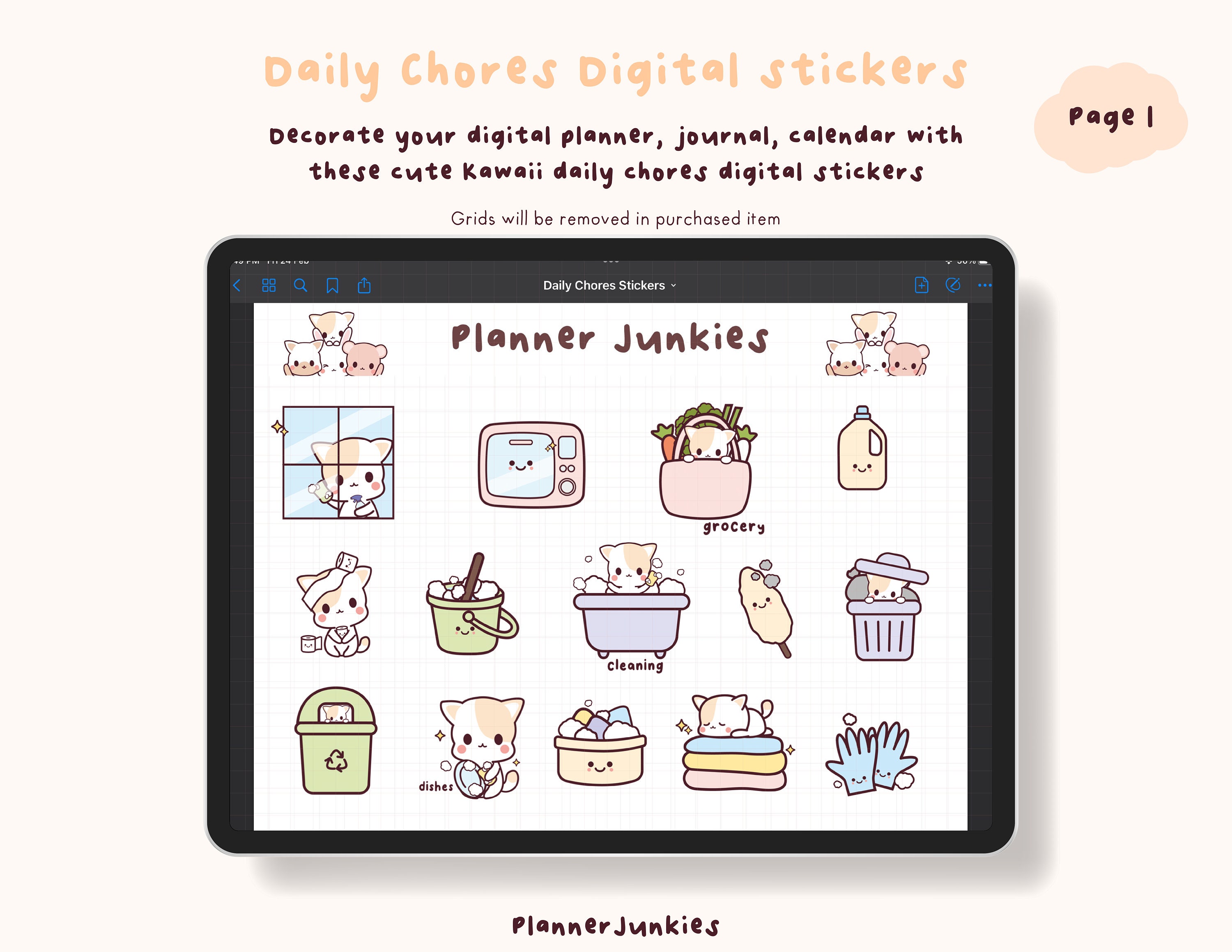 Kawaii Daily Chores Digital Stickers House Chores Goodnotes Planner ...