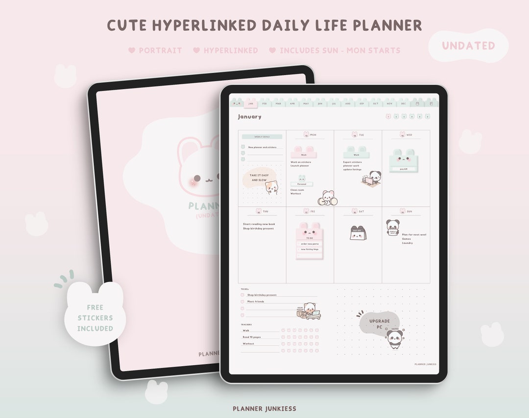 Cute Daily Digital Planner| Digital Undated Planner| Portrait Digital ...