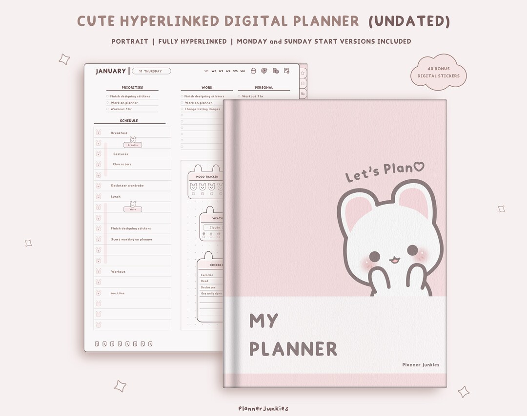 Cute Digital Planner | Cute Digital Undated Planner | Portrait Digital ...