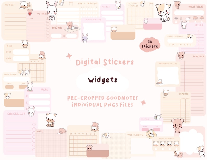 Kawaii Digital Widgets Cute Digital Sticky Notes Digital - Etsy