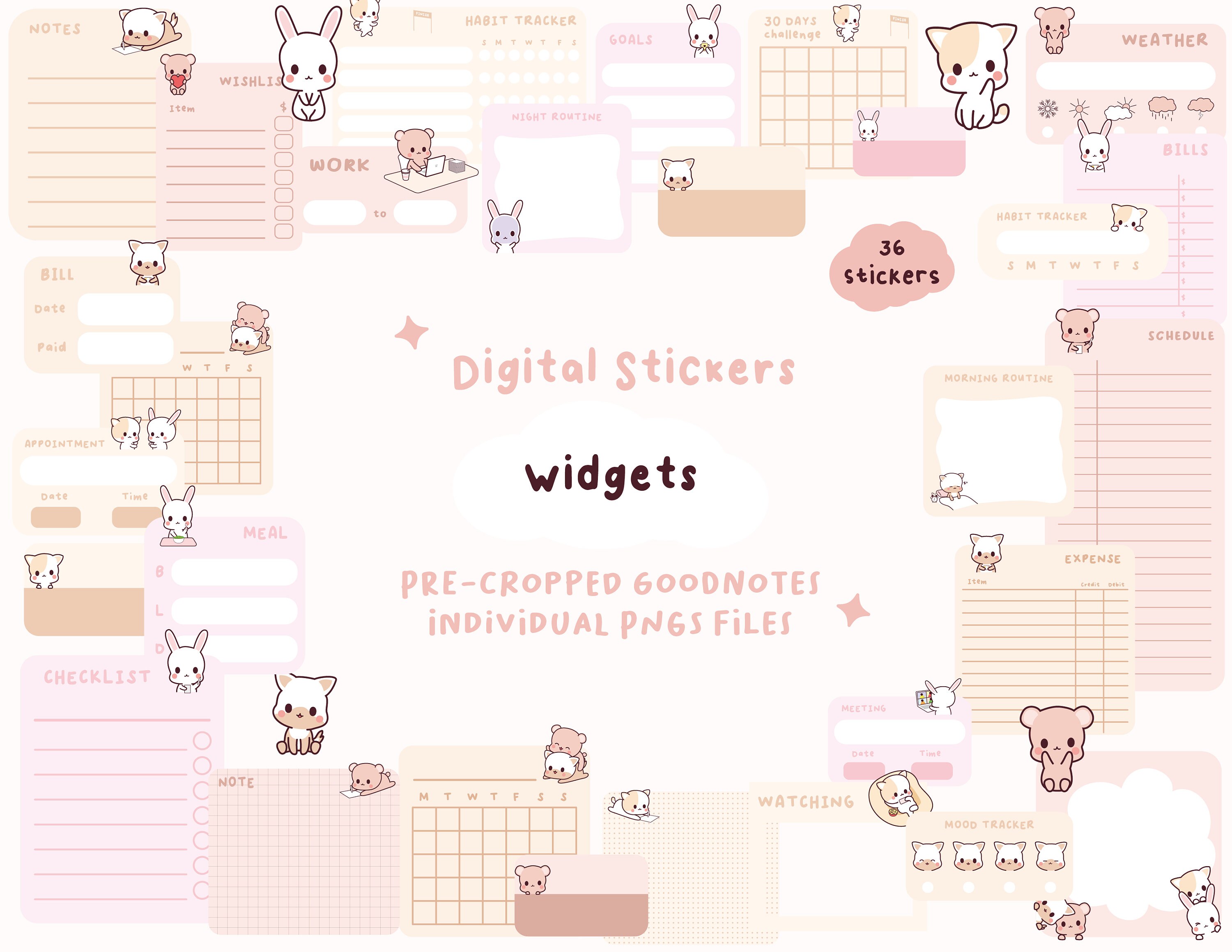 Kawaii Digital Widgets | Cute Digital Sticky Notes | Digital Planner ...