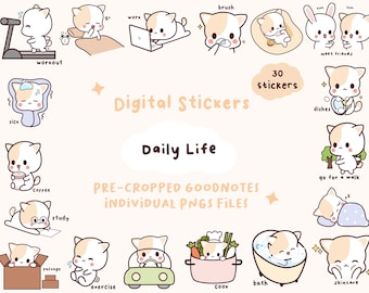 Kawaii Daily Life Digital Planner Stickers | Everyday Digital Stickers ...