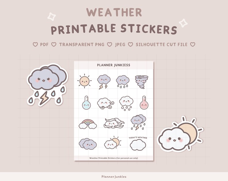 Cute Weather Printable Stickers | Cute Climate Printable Stickers ...