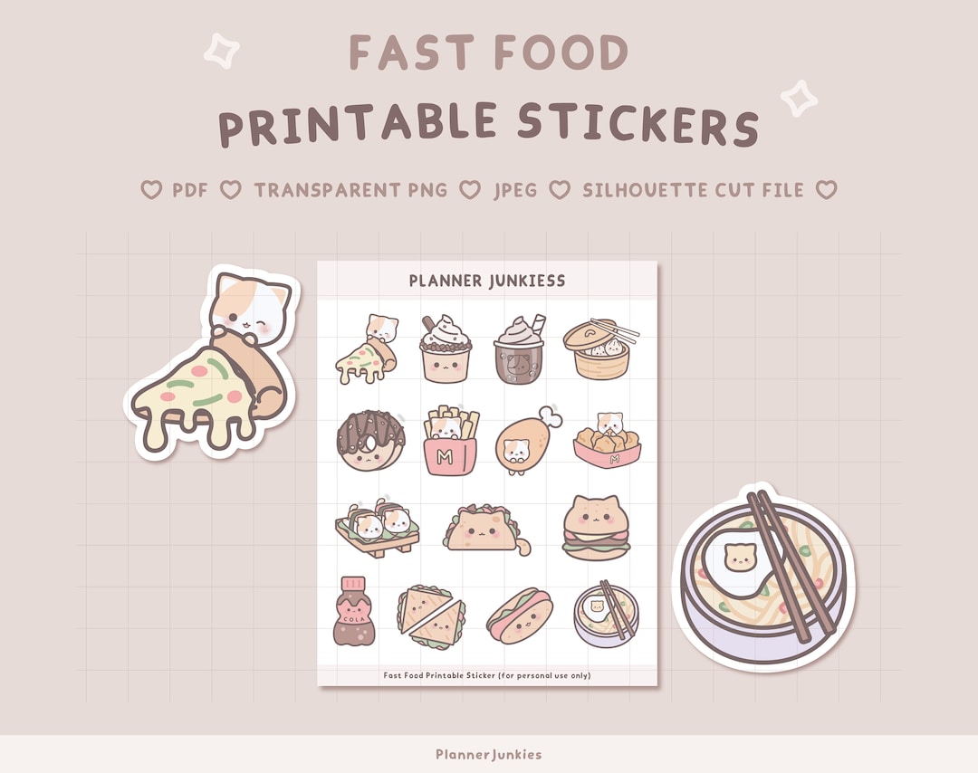 Cute Fast Food Printable Planner Stickers | Kawaii Printable Stickers ...