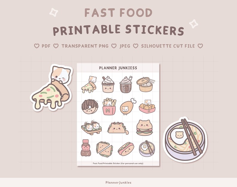 Cute Fast Food Printable Planner Stickers Kawaii Printable Stickers ...