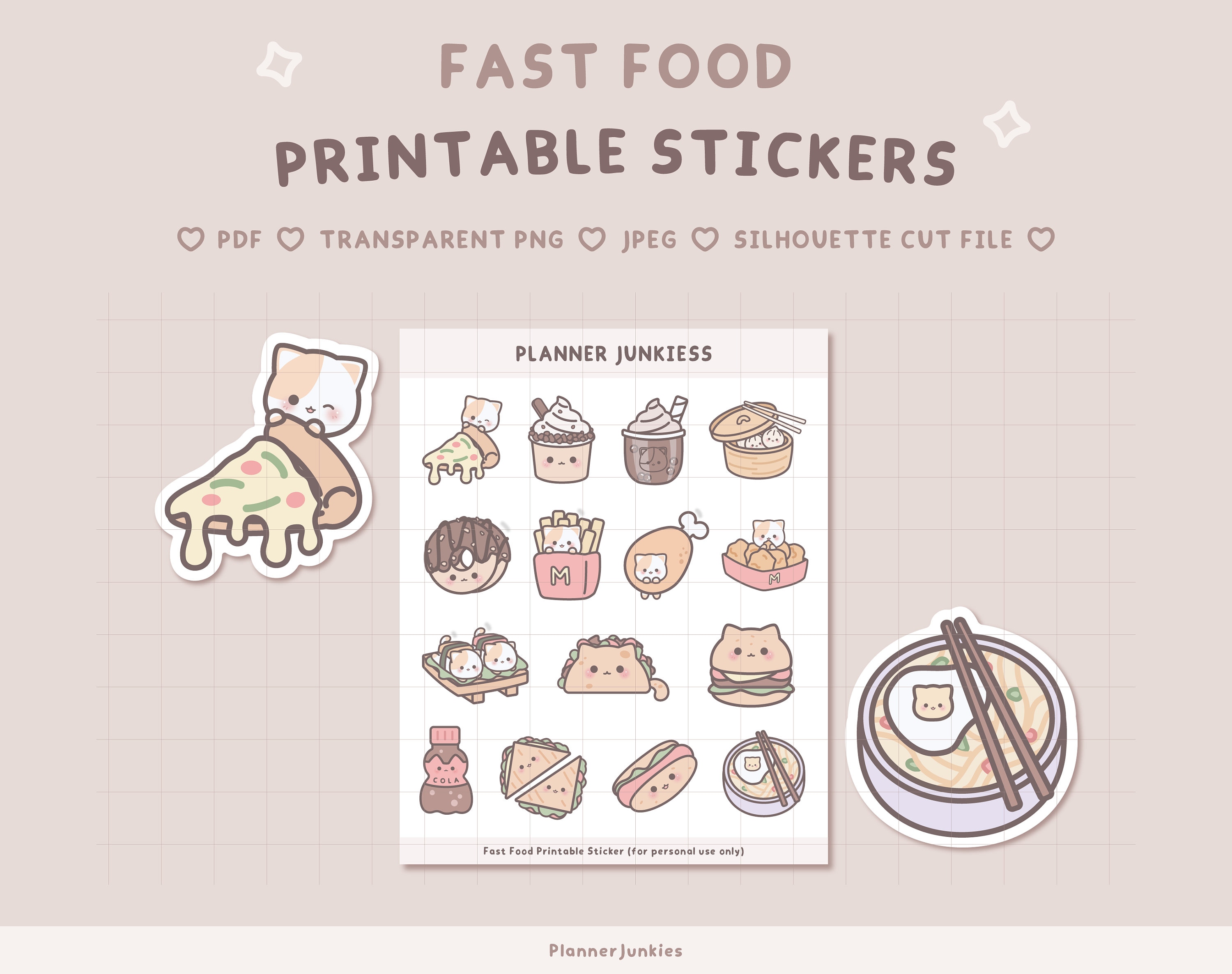 Cute Fast Food Printable Planner Stickers Kawaii Printable Stickers ...
