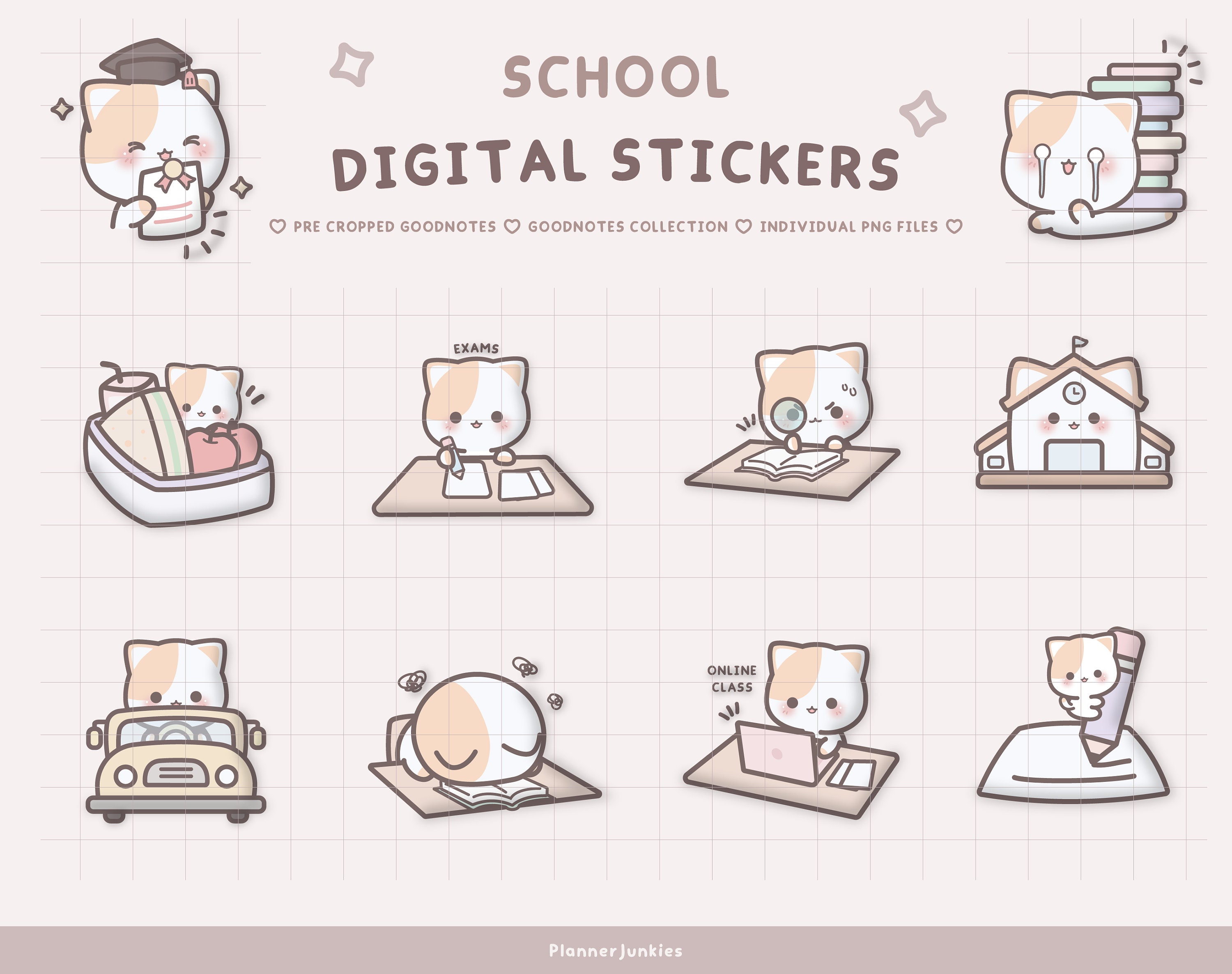 Cute School Digital Stickers Cute Digital Planner Stickers Cute Student ...