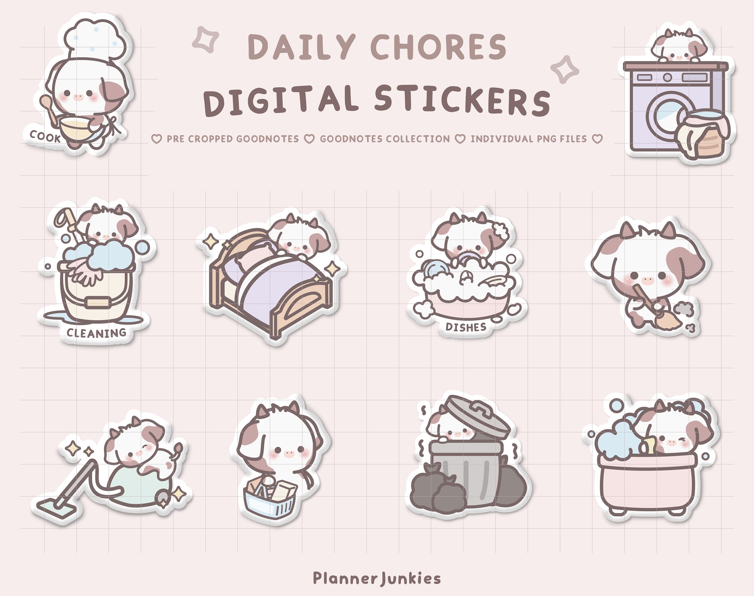 Cute Daily Chores Digital Planner Stickers Cute Chores Goodnotes ...