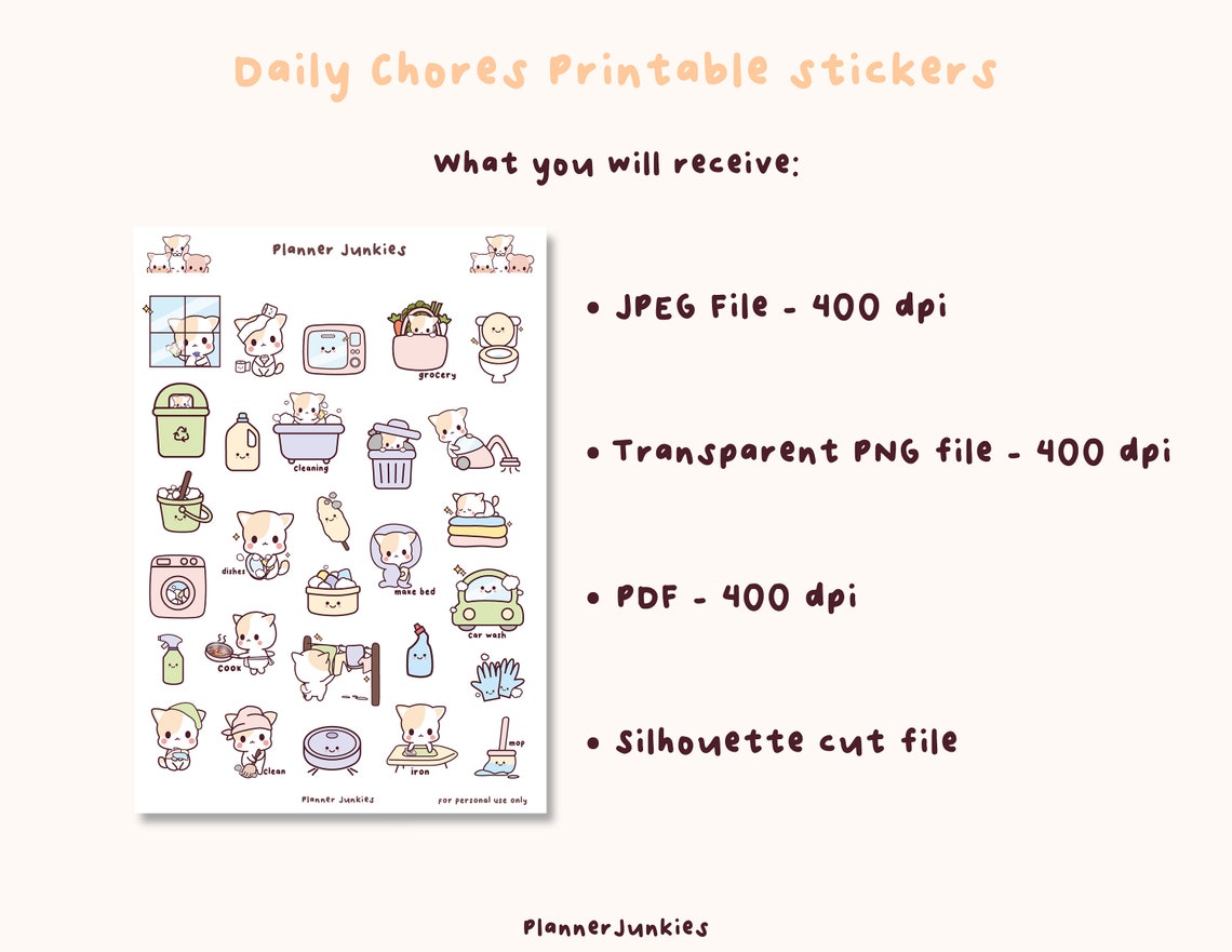 Kawaii Daily Chores Printable Stickers House Chores Printable Planner ...