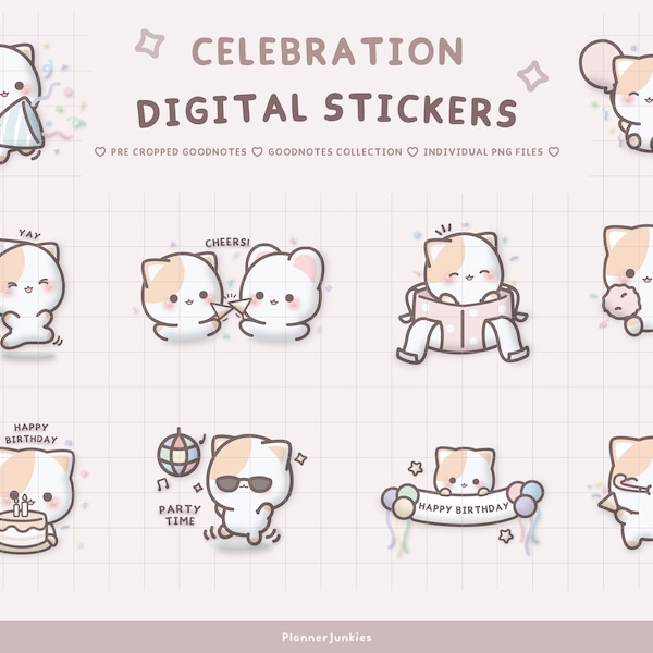 Digital Kawaii Celebration Stickers - Etsy