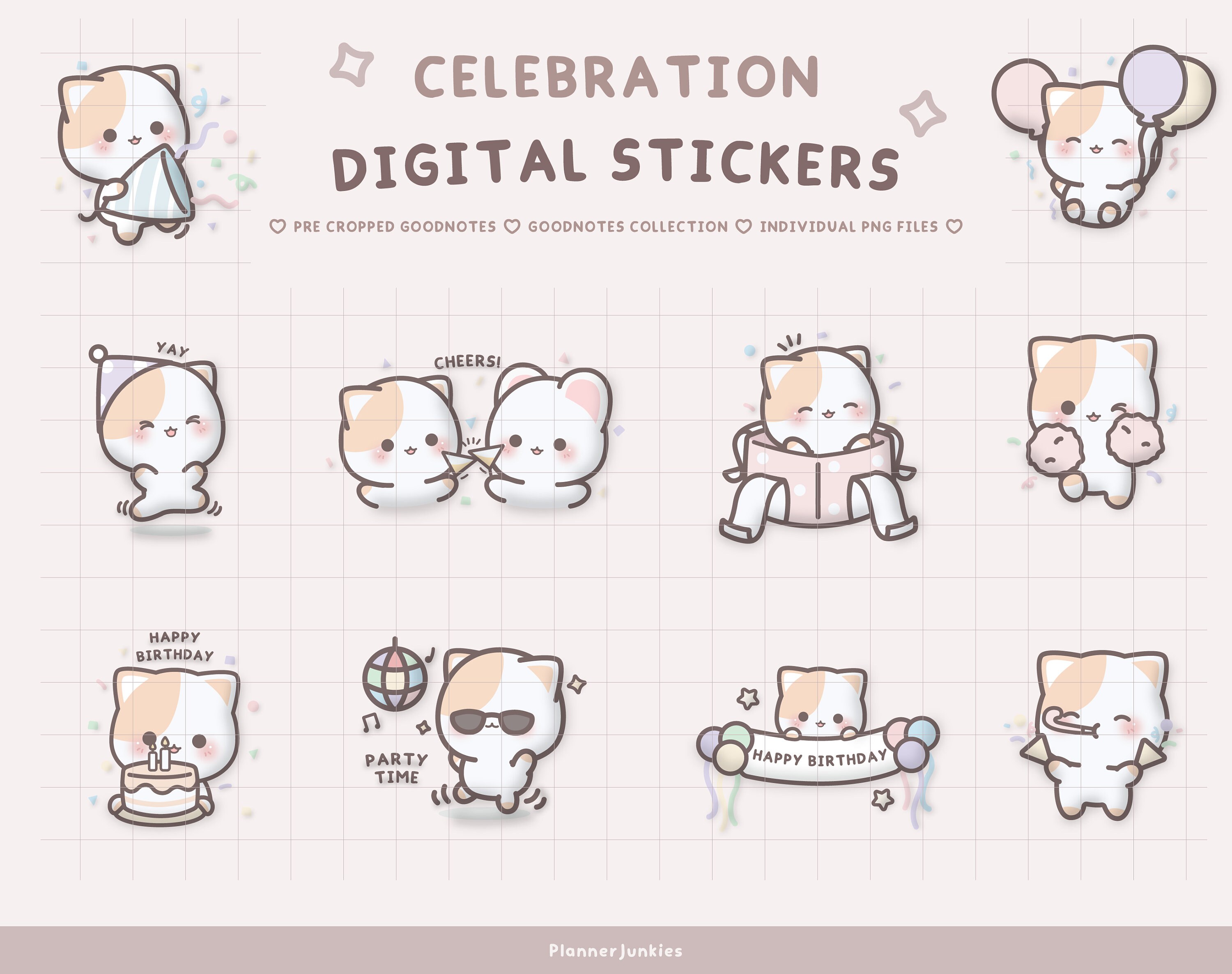 Cute Celebration Digital Stickers Kawaii Digital Stickers Cute Birthday ...