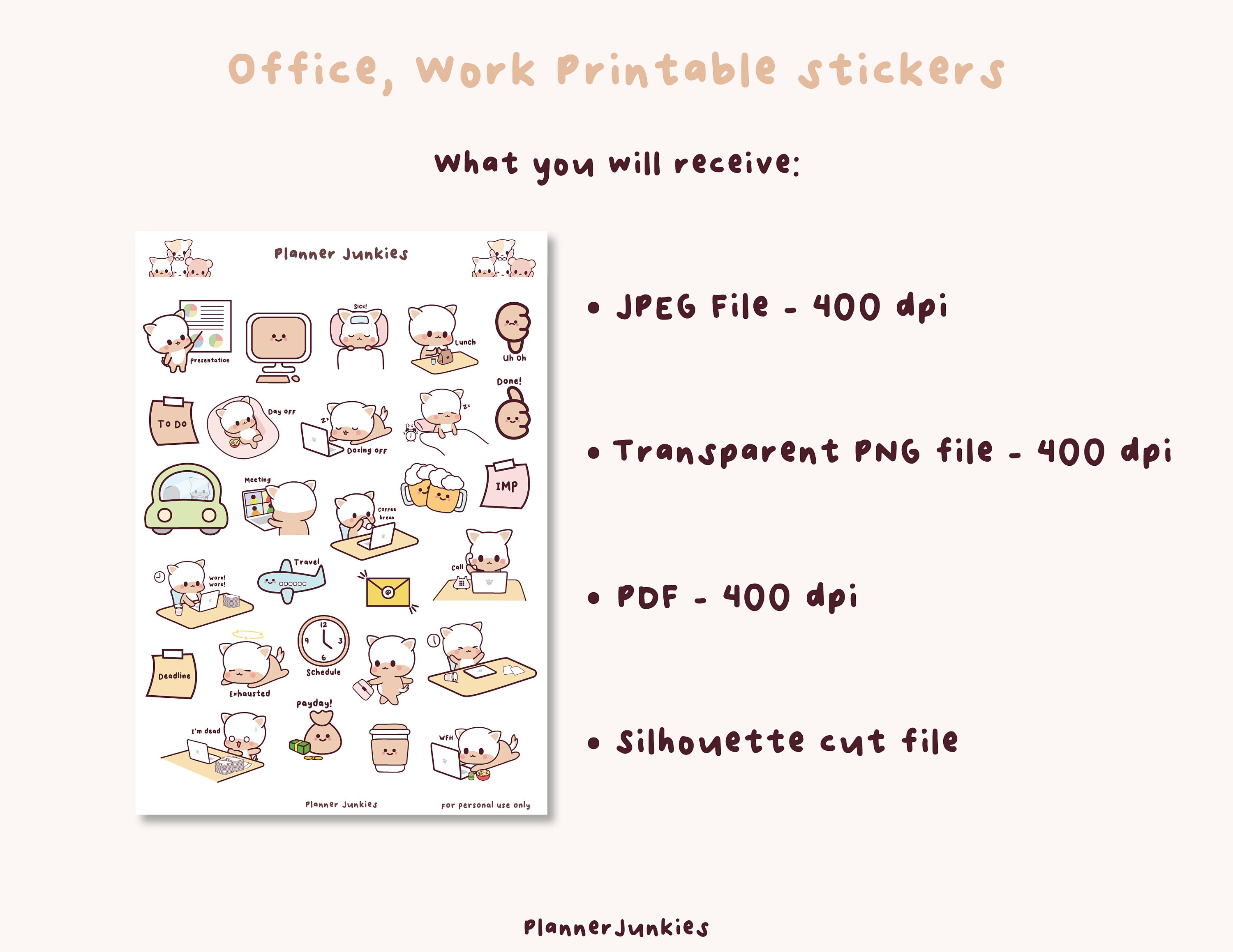 Kawaii Office Printable Stickers | Work Printable Stickers | Dog ...