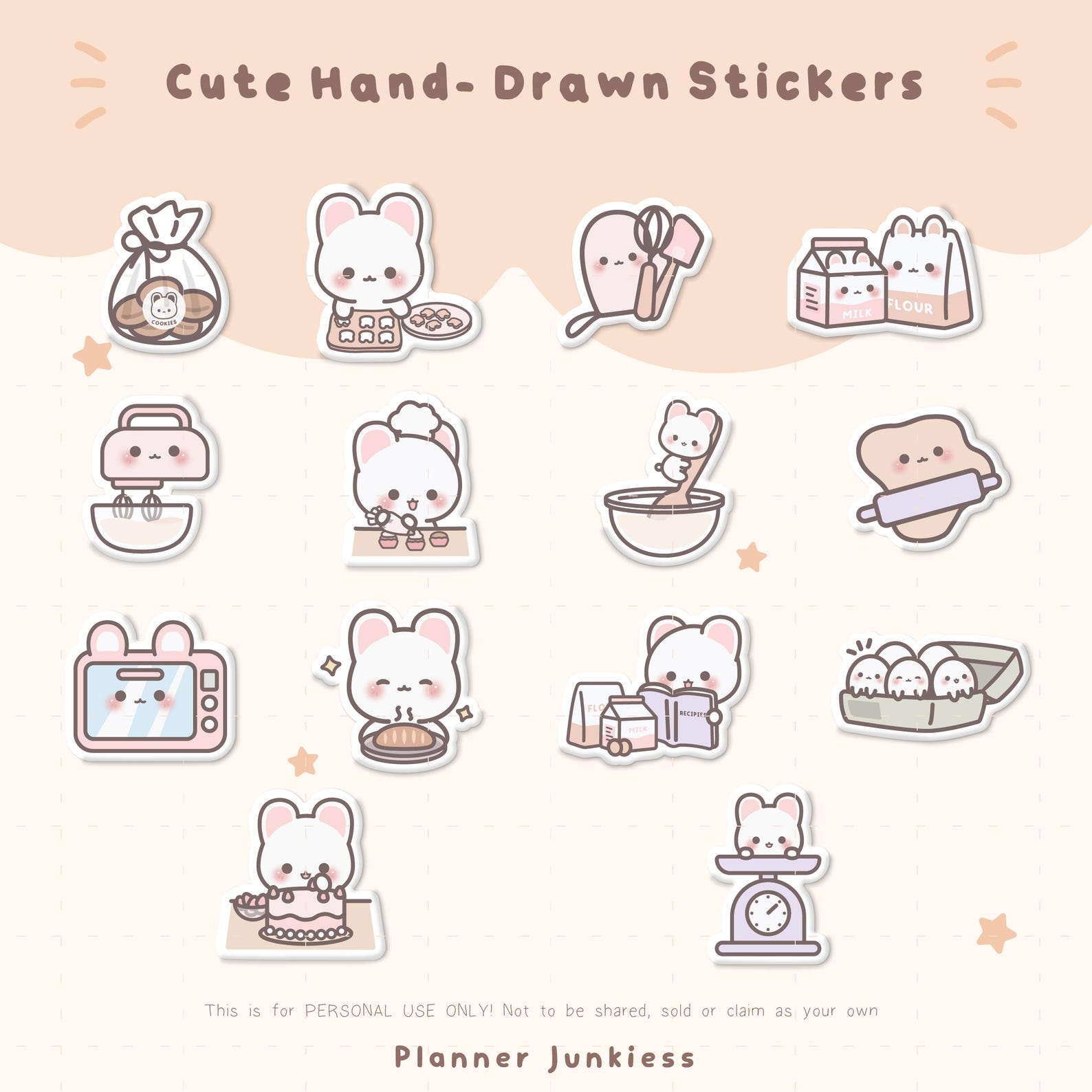 Cute Baking Digital Planner Stickers | Cute Baking Printable Stickers ...