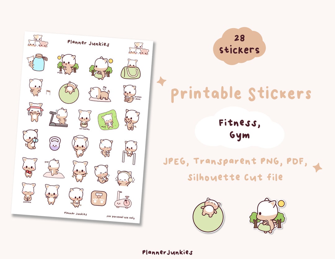 Kawaii Fitness Printable Planner Stickers | Cute Gym Printable Planner ...