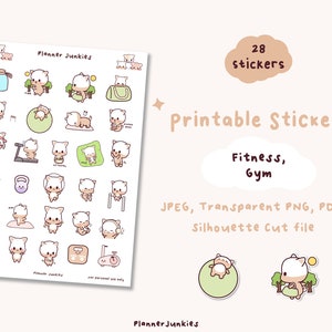 Kawaii Fitness Printable Planner Stickers | Cute Gym Printable Planner ...