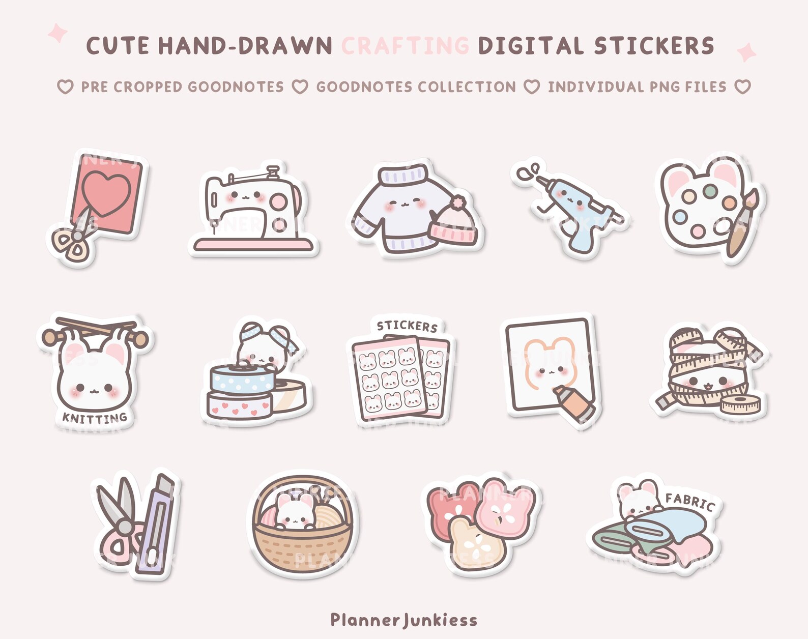 Cute Crafting Digital Planner Stickers | Cute Knitting Goodnotes ...