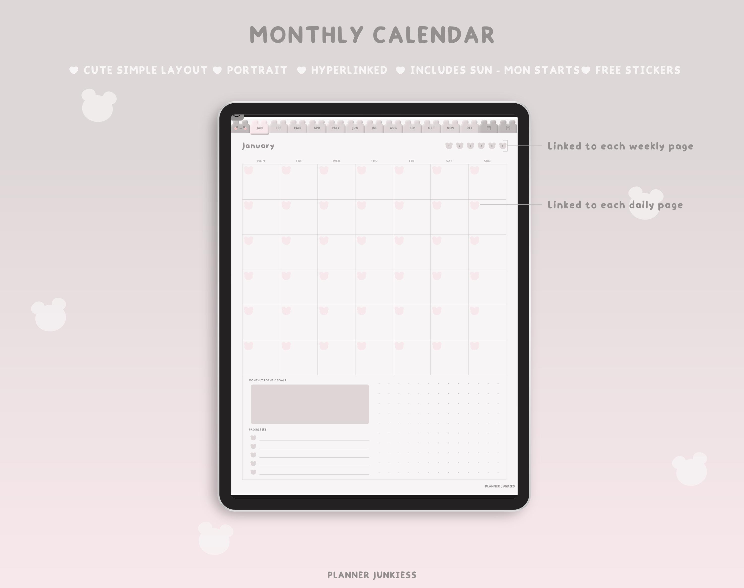 Cute Daily Digital Planner| Digital Undated Planner| Cute Portrait ...