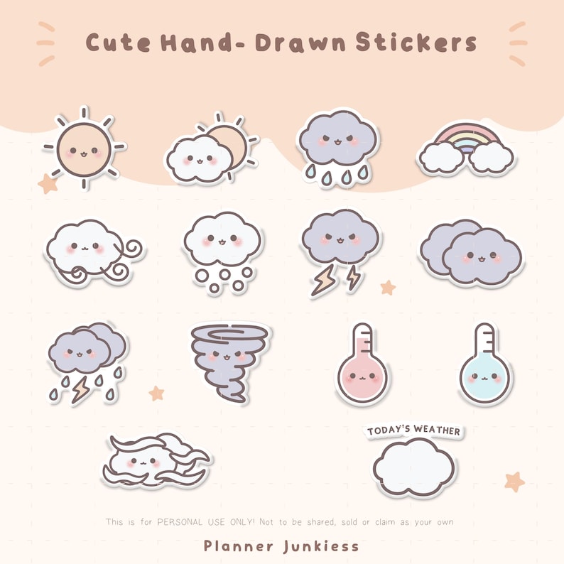 Cute Weather Digital Planner Stickers | Cute Weather Printable Stickers ...