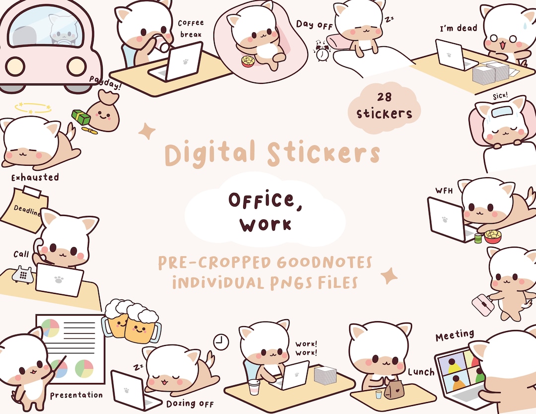 Kawaii Office Digital Stickers | Work Digital Planner Stickers | Cute ...