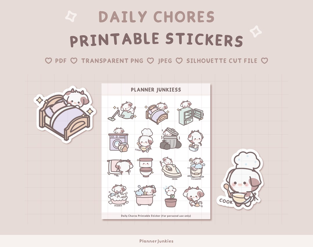 Cute Daily Chores Printable Planner Stickers | Kawaii Printable ...