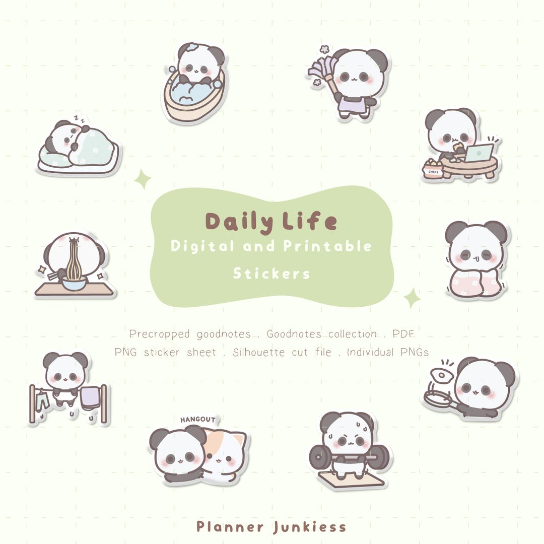 Kawaii Panda Daily Life Stickers | Goodnotes Planner (digital Download ...