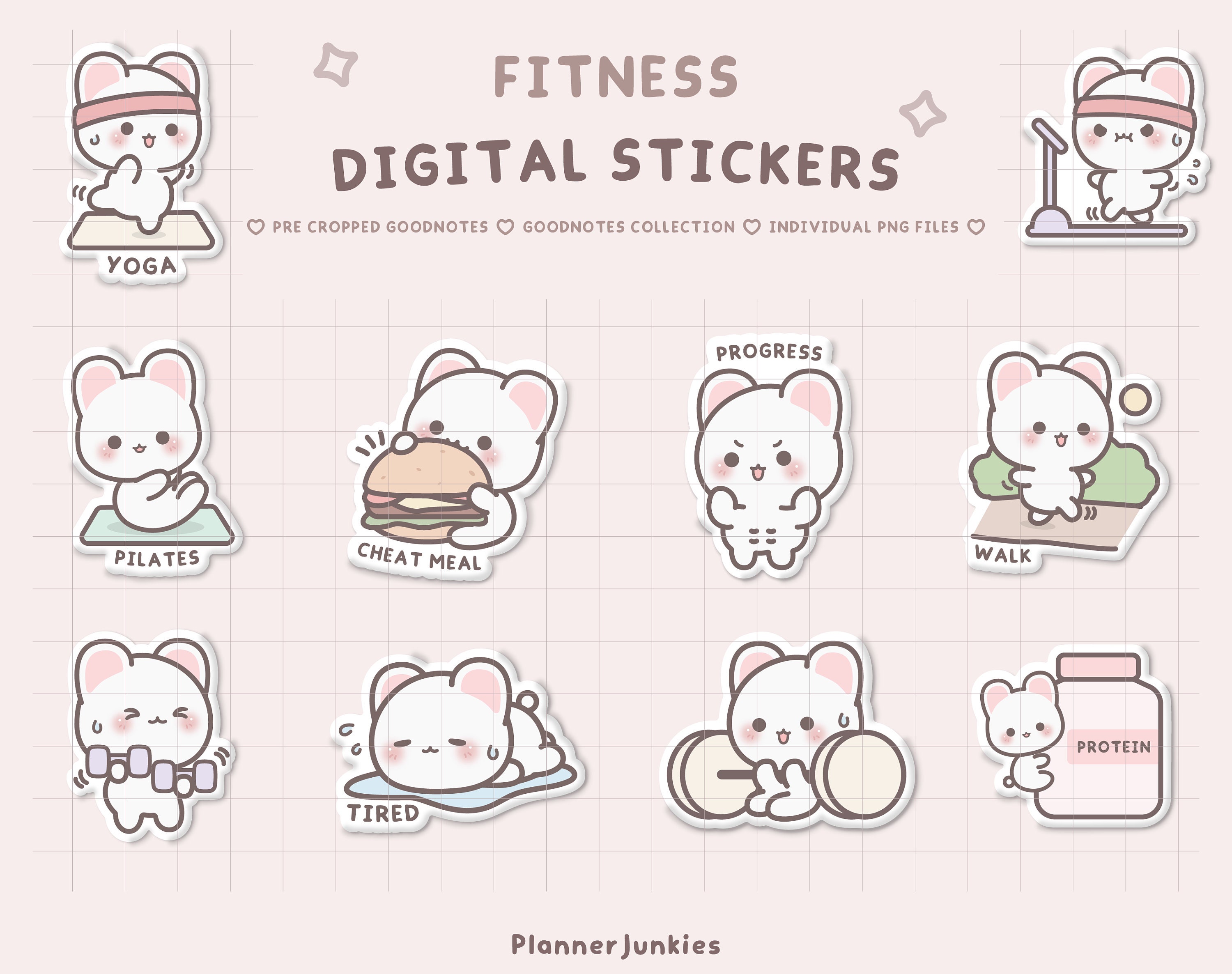 Cute Fitness Digital Planner Stickers | Cute Workout Goodnotes Stickers ...