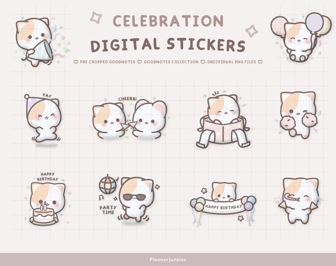 Cute Celebration Digital Stickers | Kawaii Digital Stickers | Cute ...
