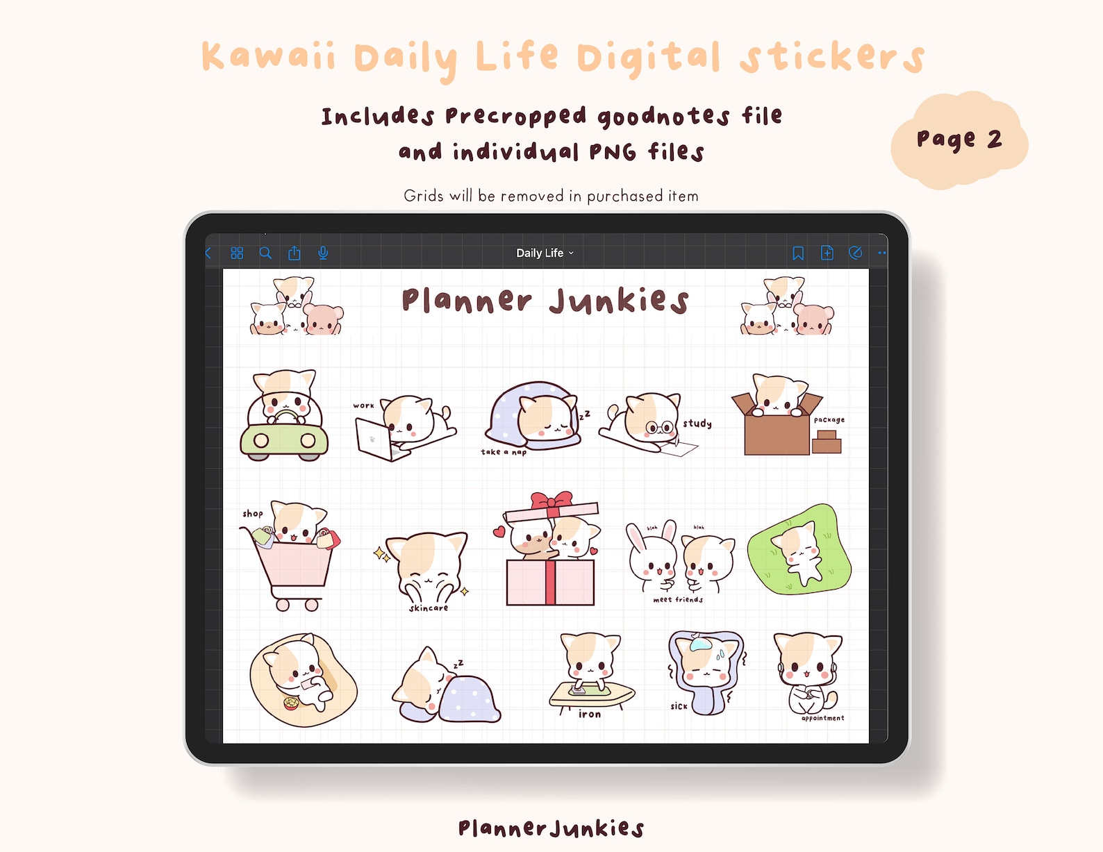 Kawaii Daily Life Digital Planner Stickers | Everyday Digital Stickers ...