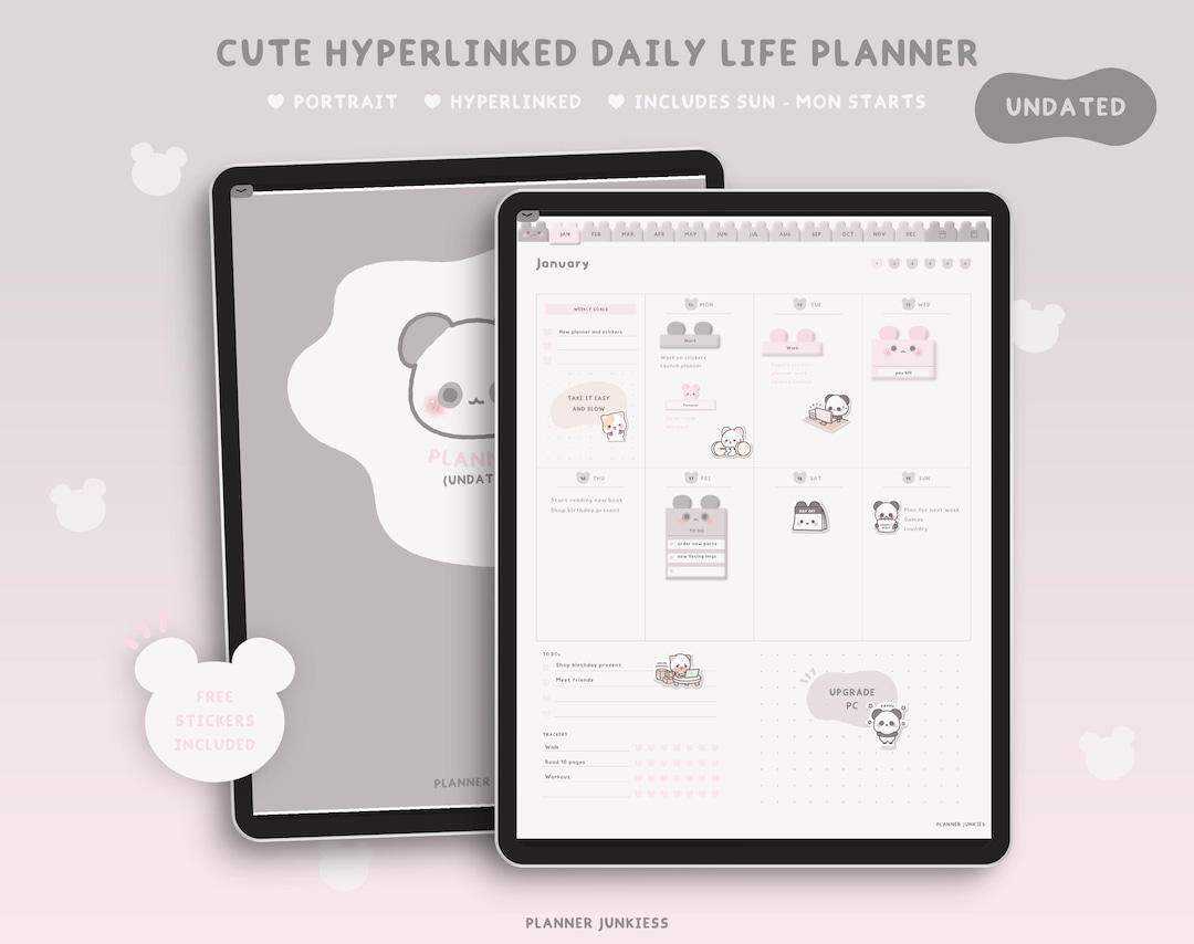 Cute Daily Digital Planner| Digital Undated Planner| Cute Portrait ...