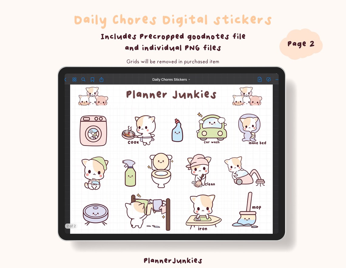 Kawaii Daily Chores Digital Stickers House Chores Goodnotes Planner ...
