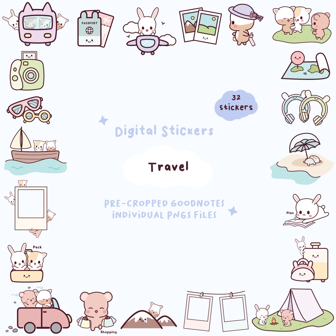 Kawaii Travel Digital Stickers Cute Digital Planner Stickers - Etsy