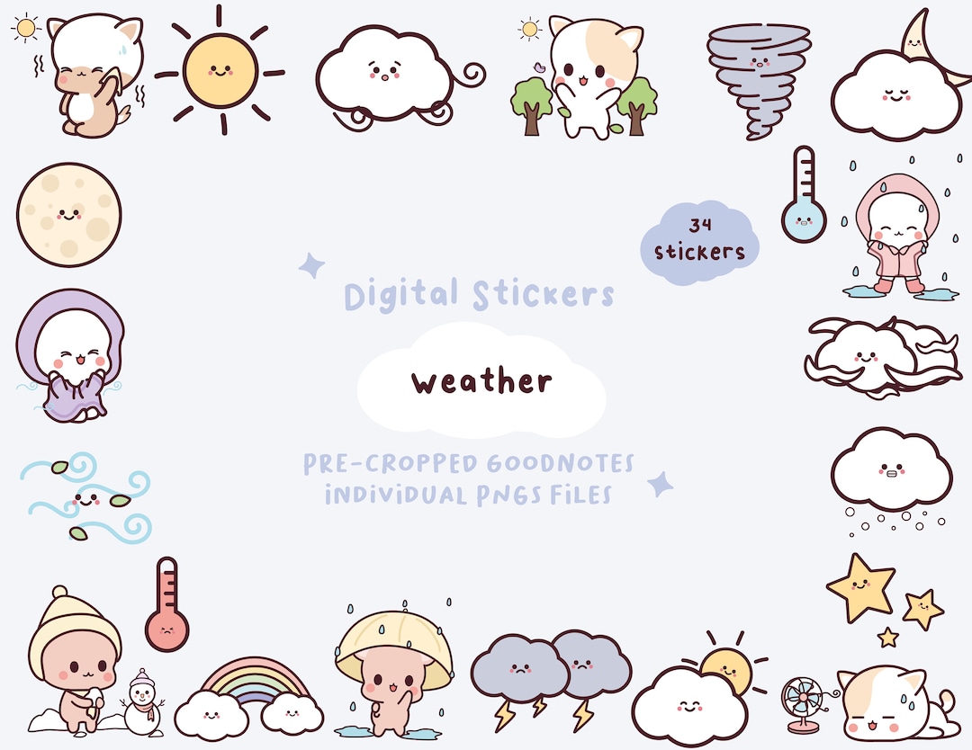 Kawaii Weather Digital Stickers | Climate Digital Stickers | Kawaii ...
